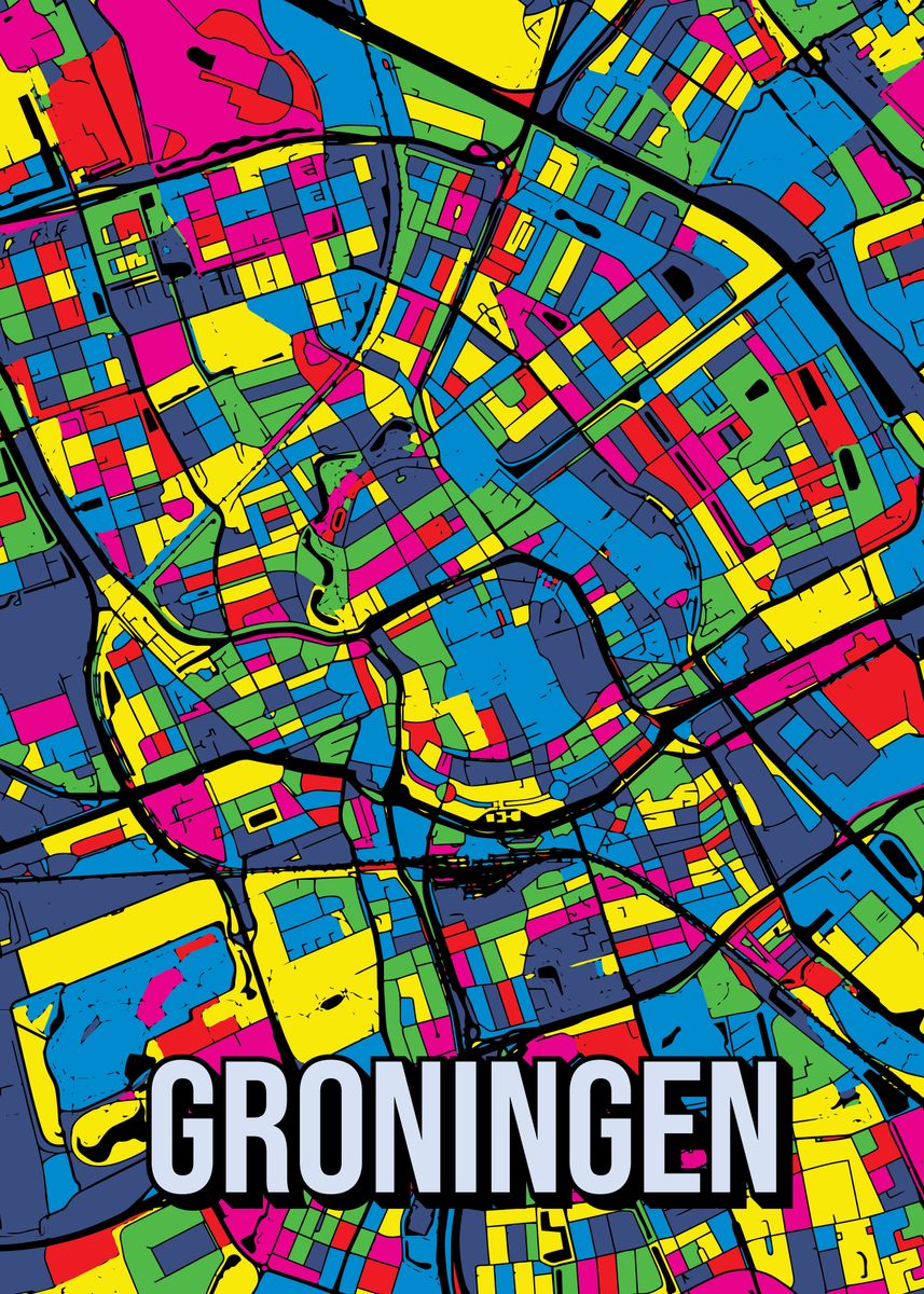 'Groningen City Map Pop Art' Poster, picture, metal print, paint by ...