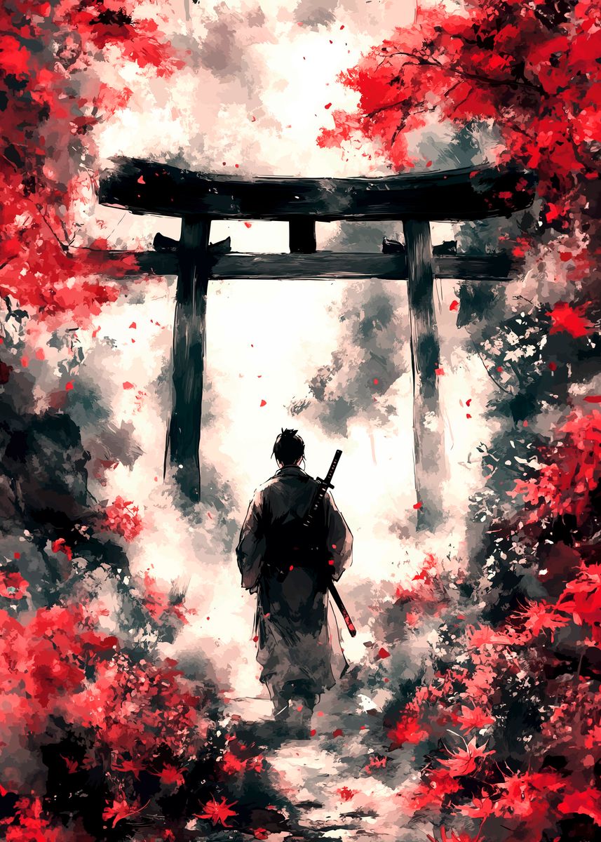 'Samurai at Torii Gate' Poster, picture, metal print, paint by the ...