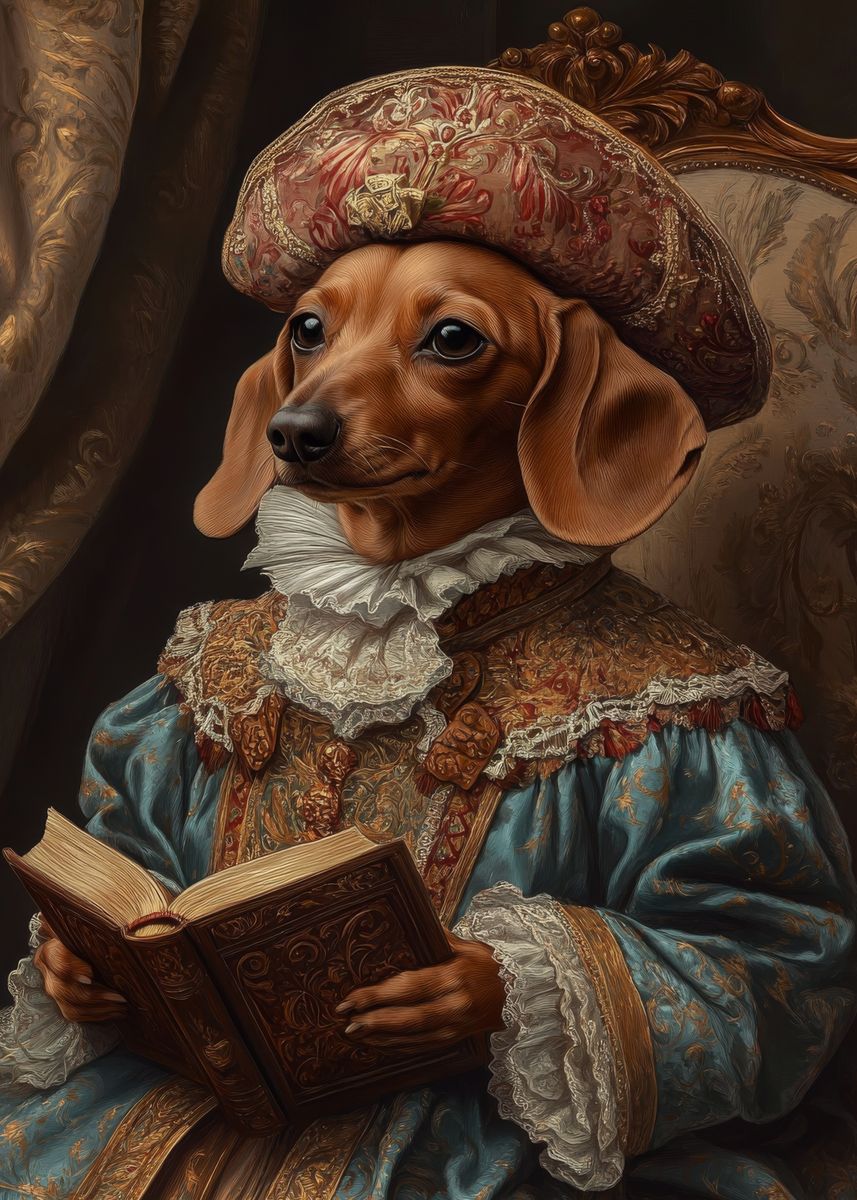 'Dachshund Noble Scholar | Renaissance Dog Portrait' Poster, picture ...