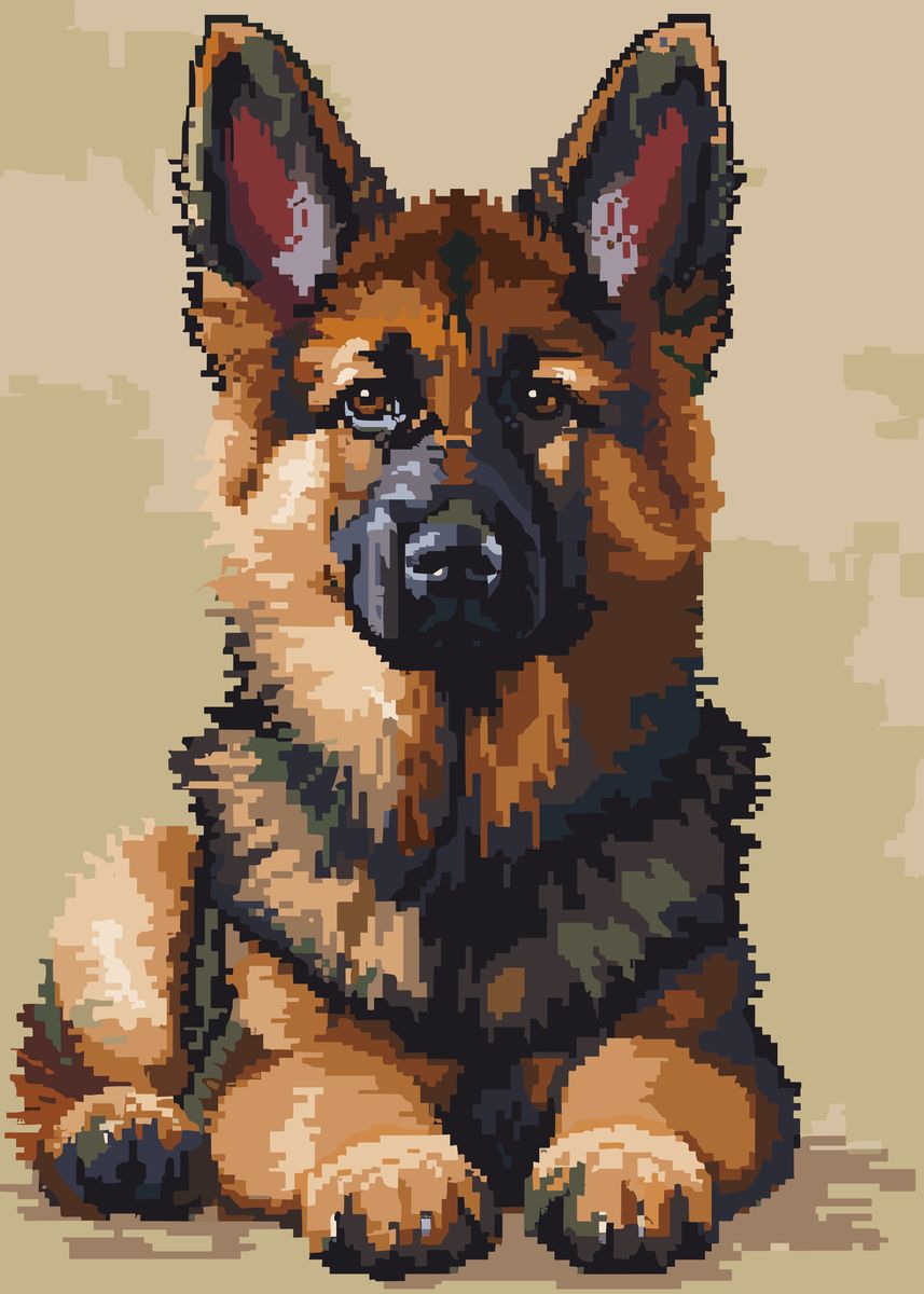 'German Shepherd Pixel Art' Poster, picture, metal print, paint by Mesh ...