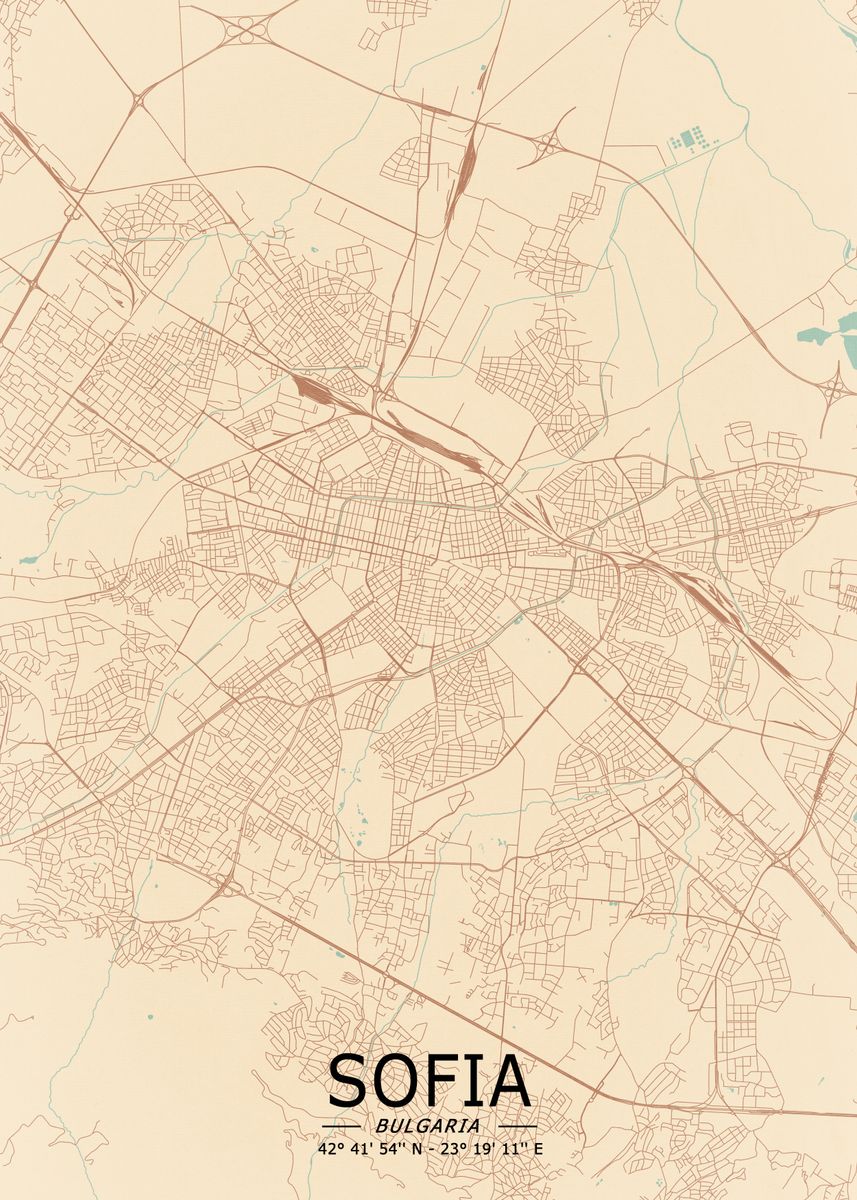 'Sofia Vintage City Map' Poster, picture, metal print, paint by ...