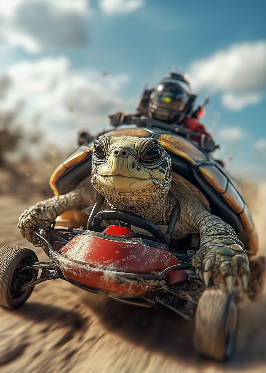 'Turtle Go-Kart Racing' Poster, picture, metal print, paint by ...