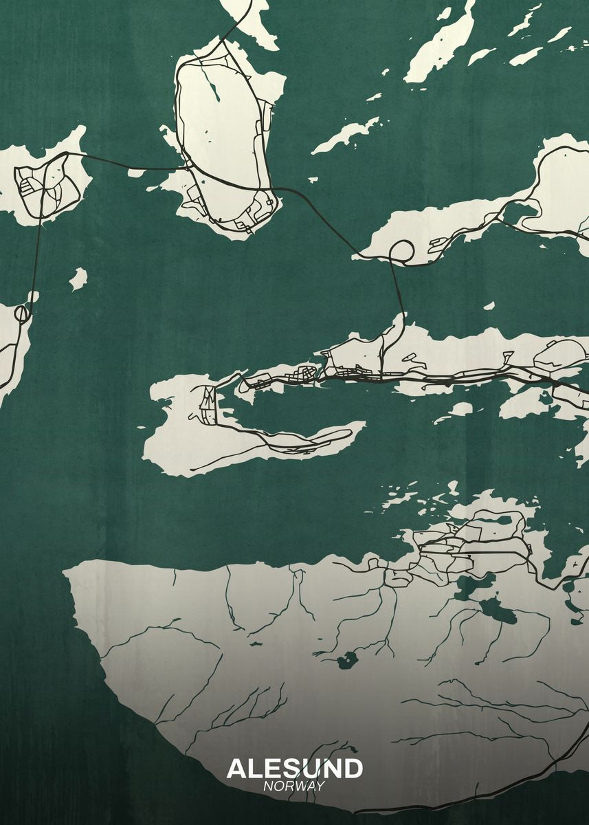 'Alesund Norway Map' Poster, picture, metal print, paint by Mr Penguin ...