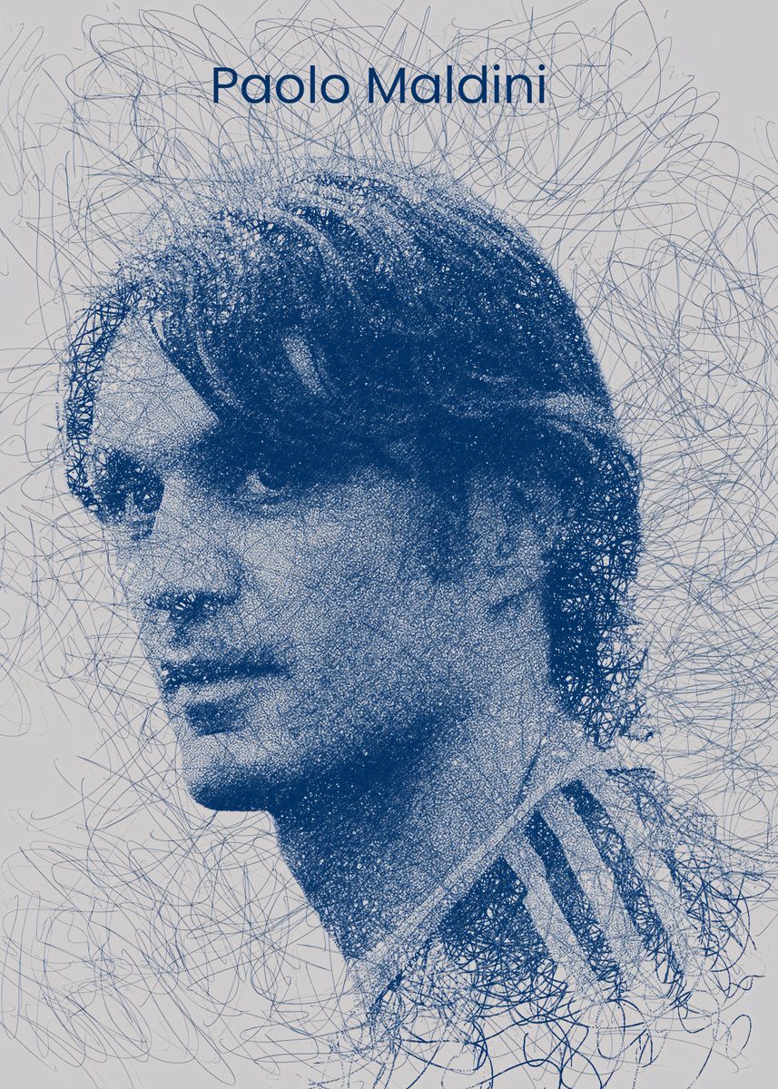 'Paolo Maldini Line Art Portrait' Poster, picture, metal print, paint ...