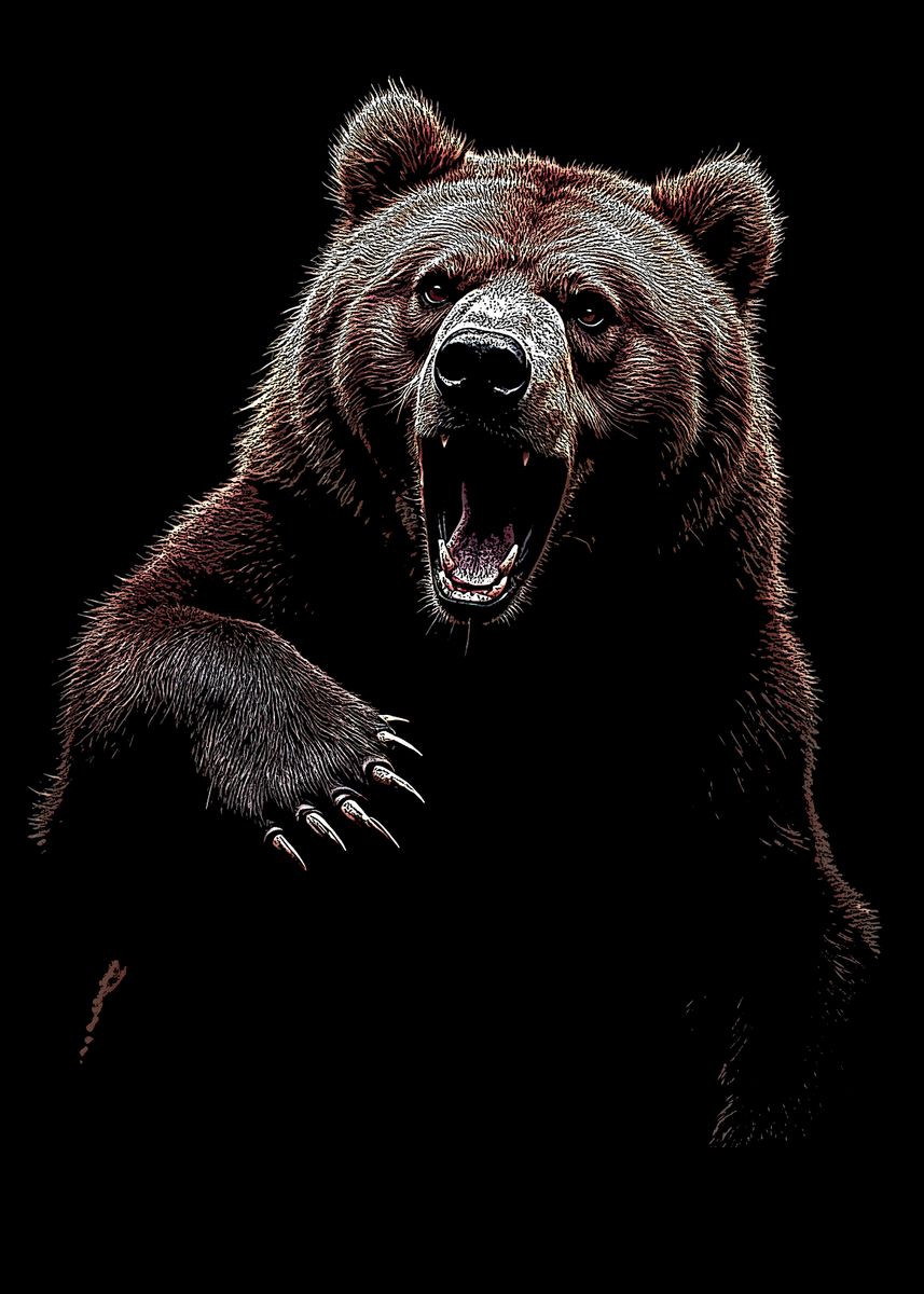 'Grizzly Brown Bear Roar' Poster, picture, metal print, paint by Jon ...