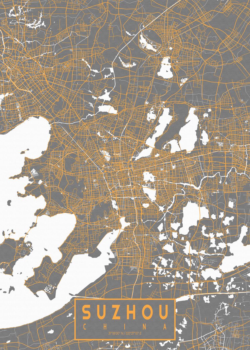 'Suzhou City Map China Bauhaus' Poster, picture, metal print, paint by ...