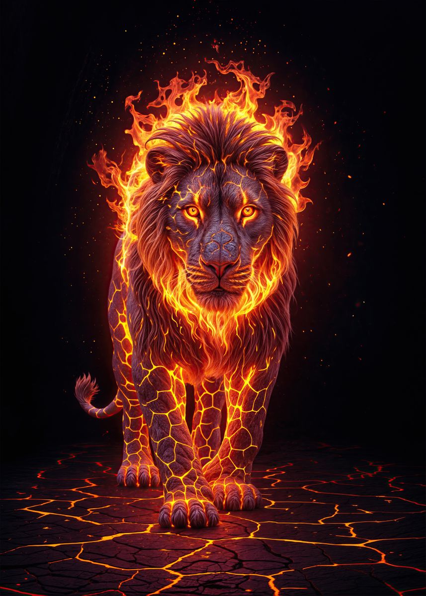 'Volcanic Fiery Lion' Poster, picture, metal print, paint by Wall ...
