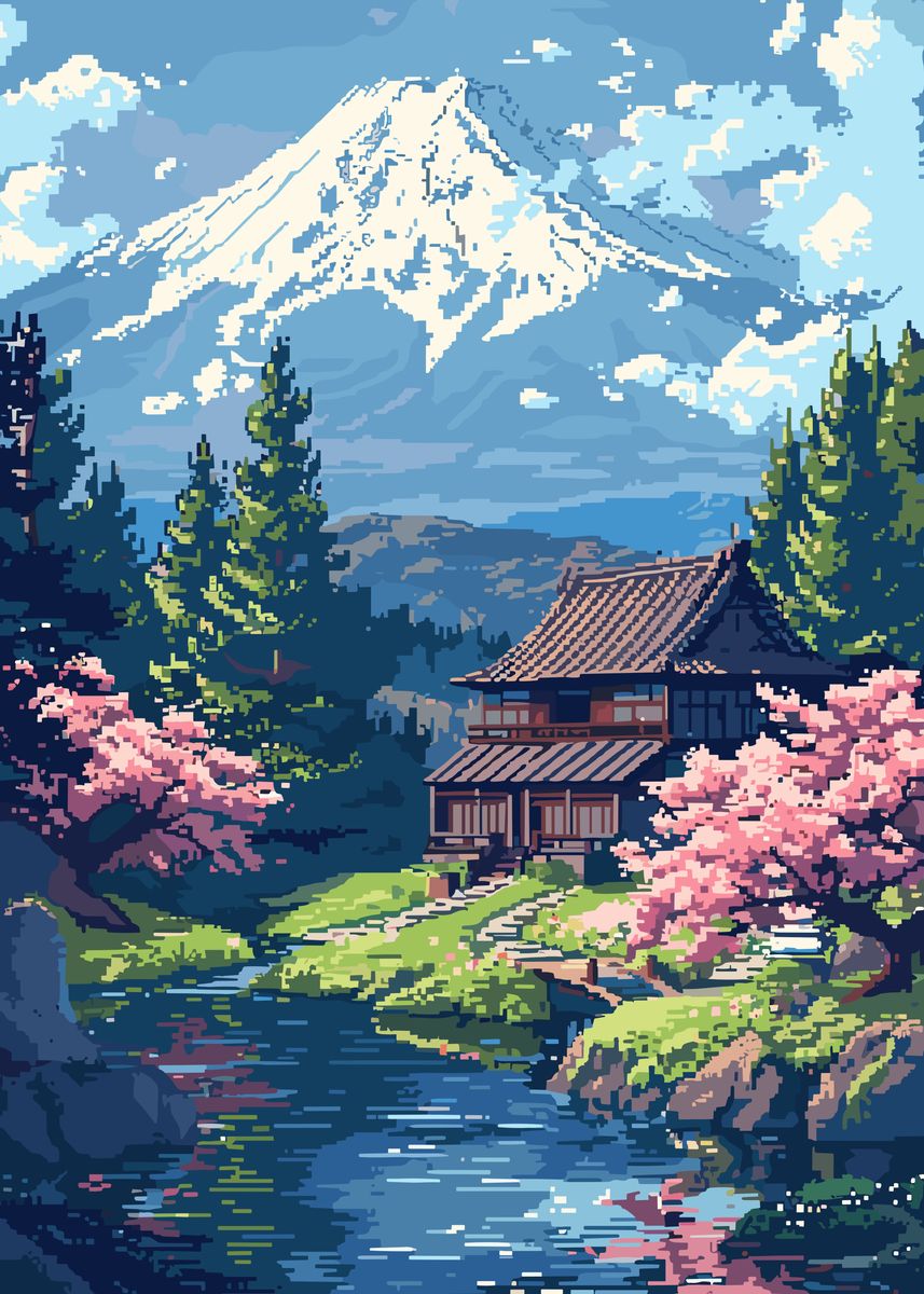 'Mount Fuji Pixel Art' Poster, picture, metal print, paint by Mesh ...