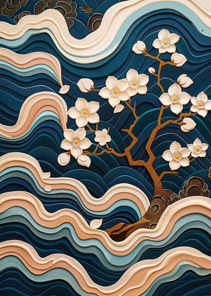 'Cherry Blossom Waves' Poster, picture, metal print, paint by Gulden ...