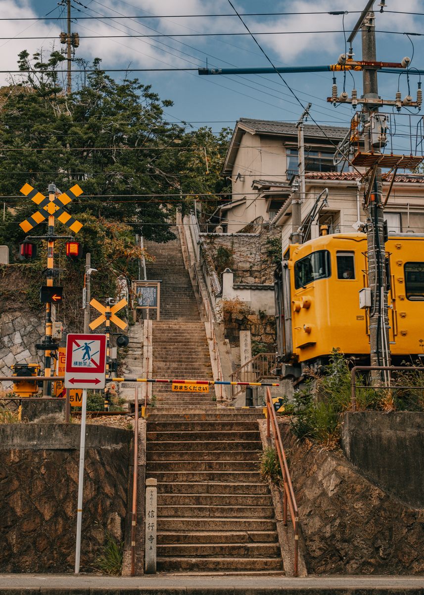 'Japanese Railway Crossing in Onomichi' Poster, picture, metal print ...