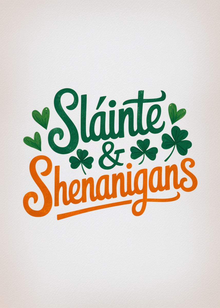 'Sláinte & Shenanigans St. Patrick's Day Funny Text Art Wallart ...