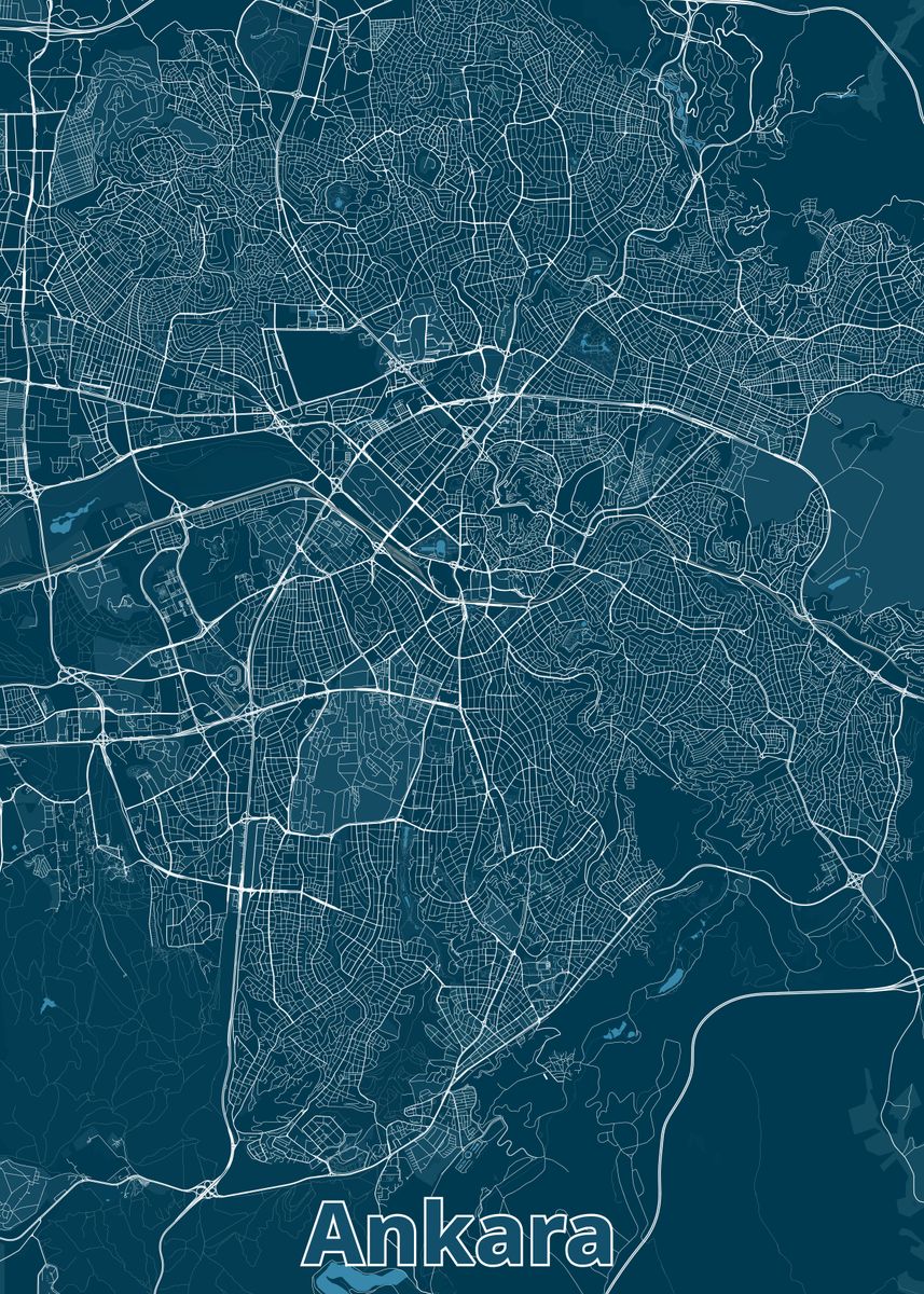 'Ankara City Map' Poster, picture, metal print, paint by Sam Kal | Displate