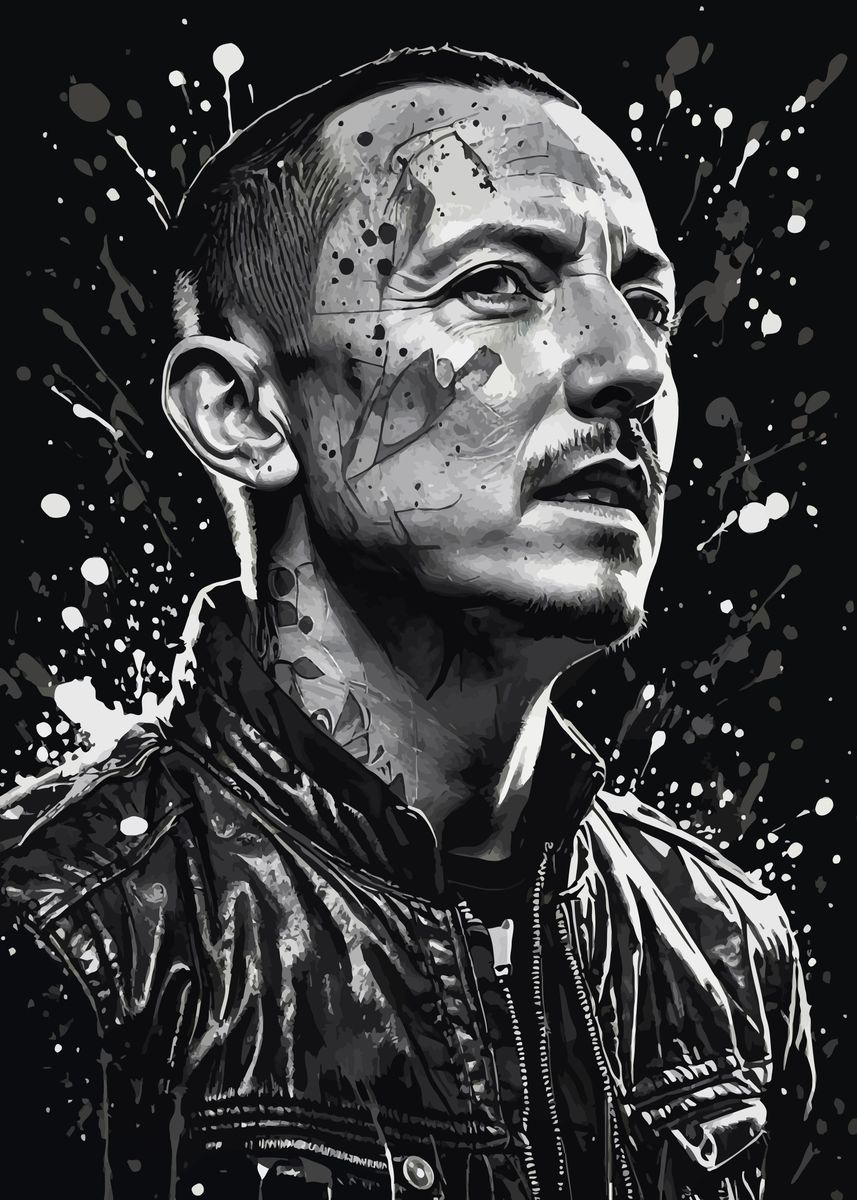 'Chester Charles Bennington Black and White Portrait' Poster, picture ...