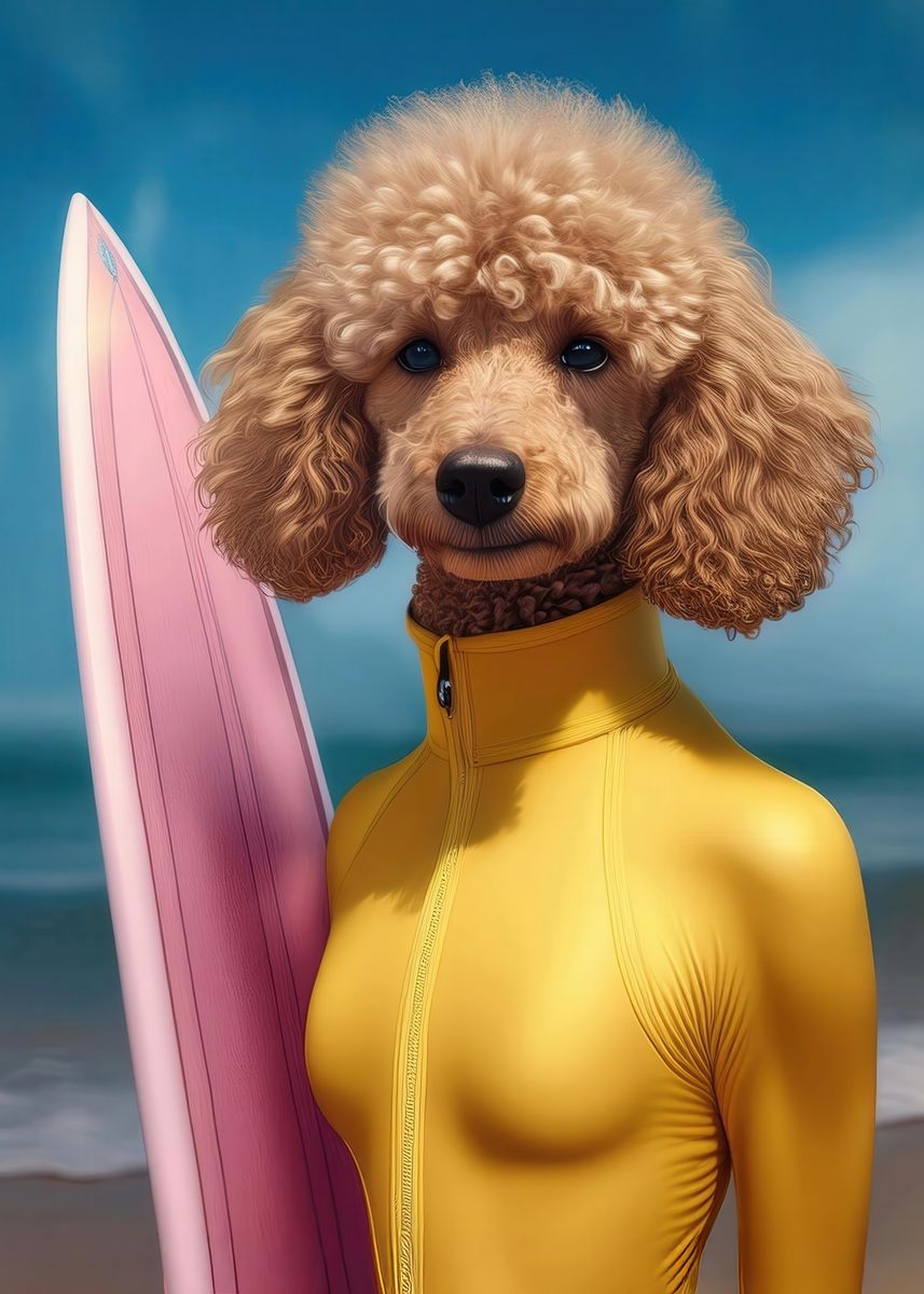 'Poodle Surfer' Poster, picture, metal print, paint by Ingrid Nagy ...