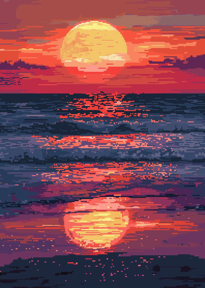 'Pixel Art Beach Sunset' Poster, picture, metal print, paint by Mesh ...