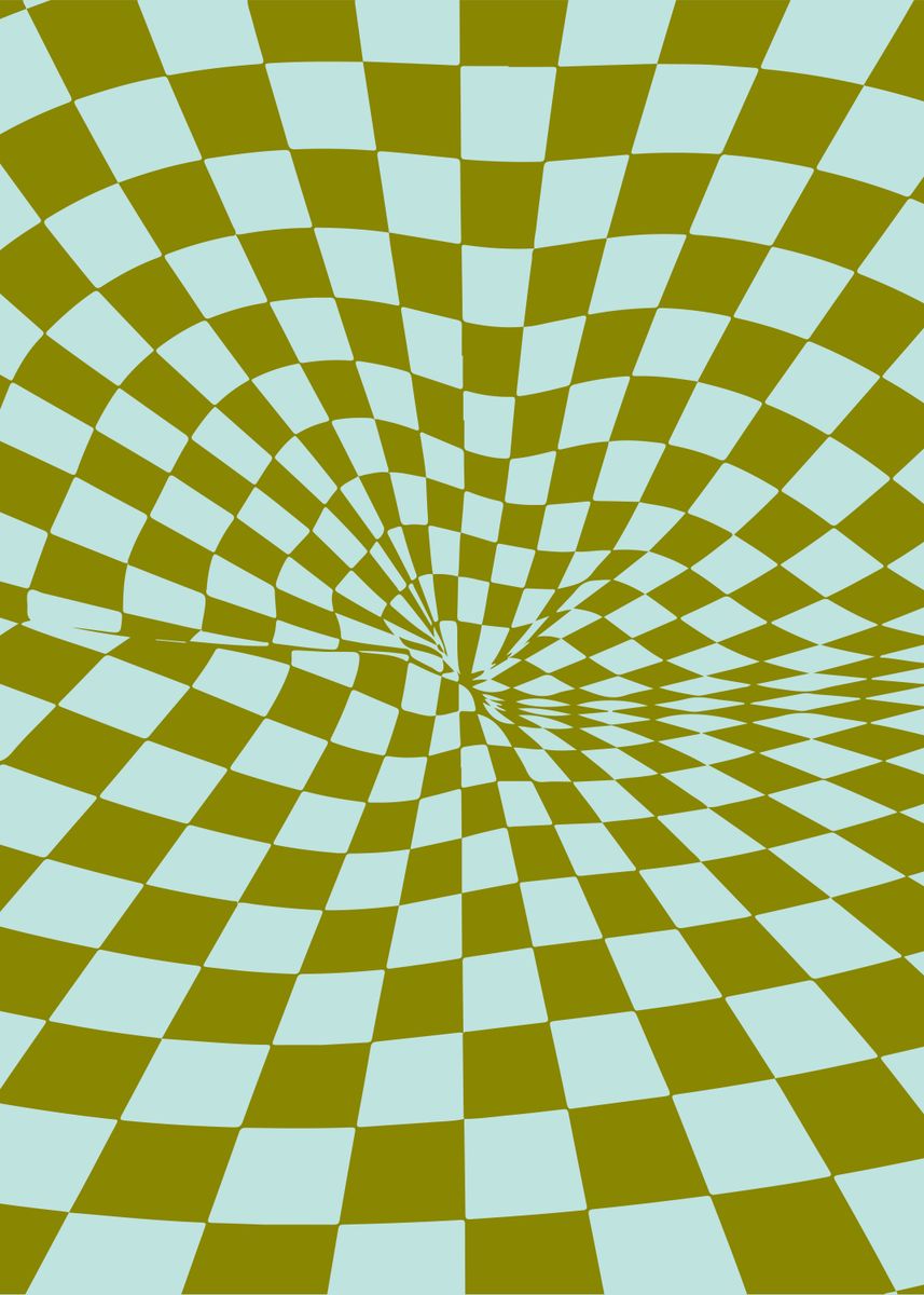 'Retro Checkerboard Optical Illusion Art - Blue and Green' Poster ...