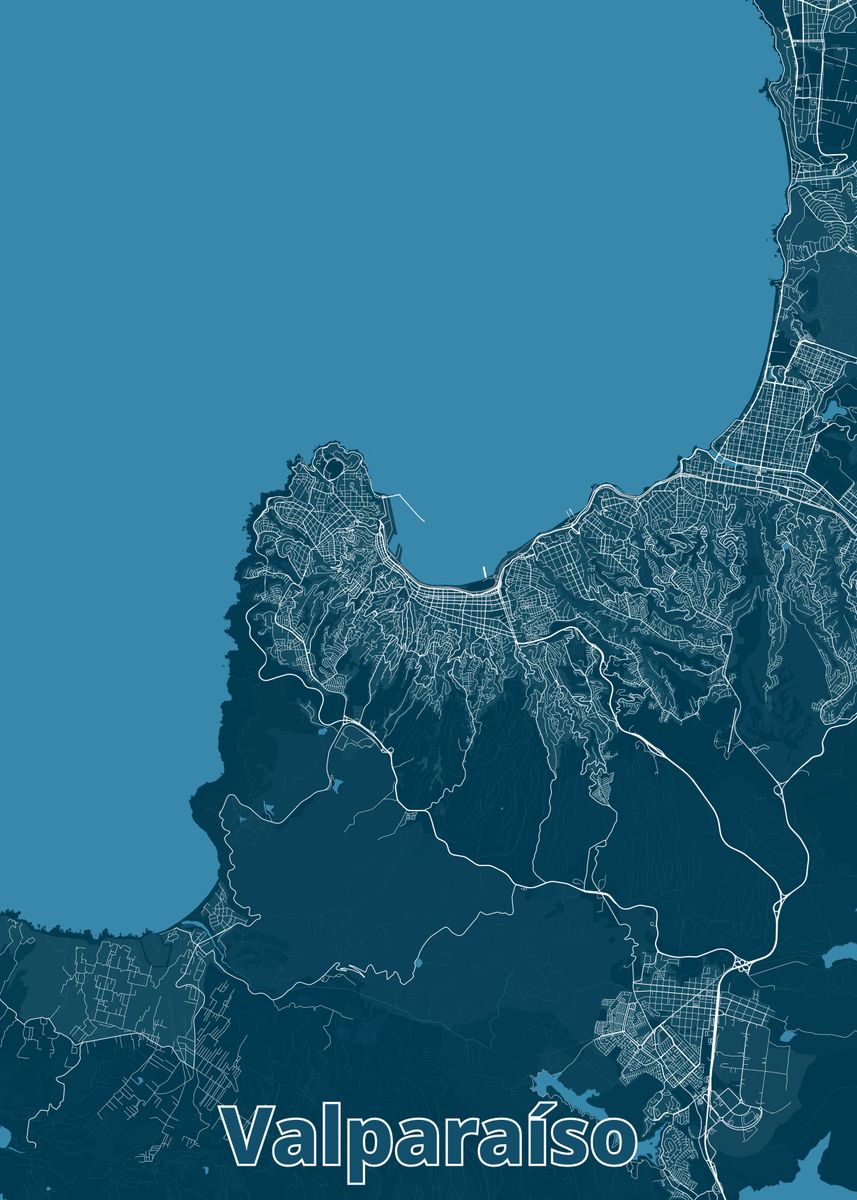 'Valparaiso City Map' Poster, picture, metal print, paint by Sam Kal ...