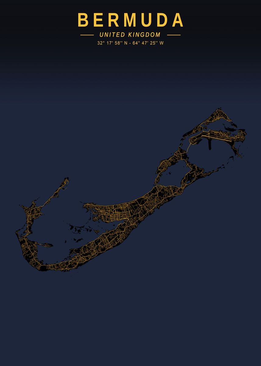 'Bermuda Island Map' Poster, picture, metal print, paint by ...