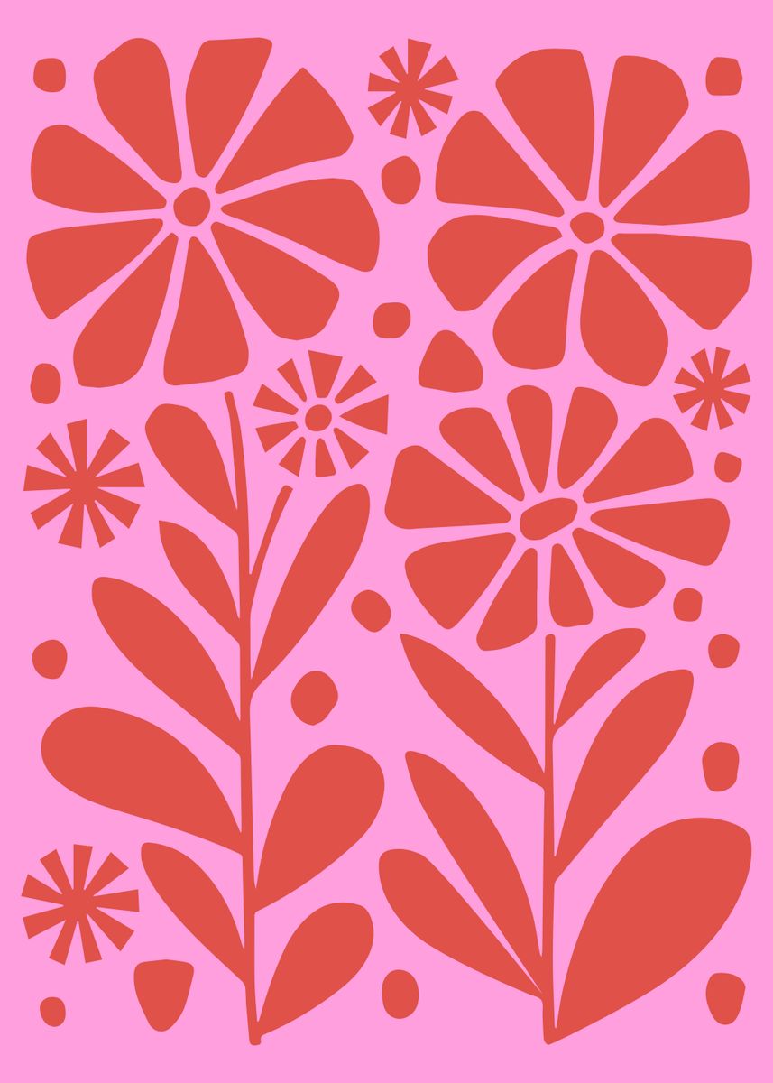 'Playful Floral Cutout Pattern in Pink and Red' Poster, picture, metal ...