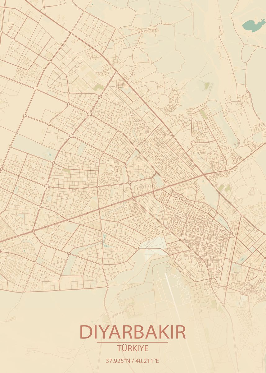 'Diyarbakir Türkiye Vintage Style City Map' Poster, picture, metal ...