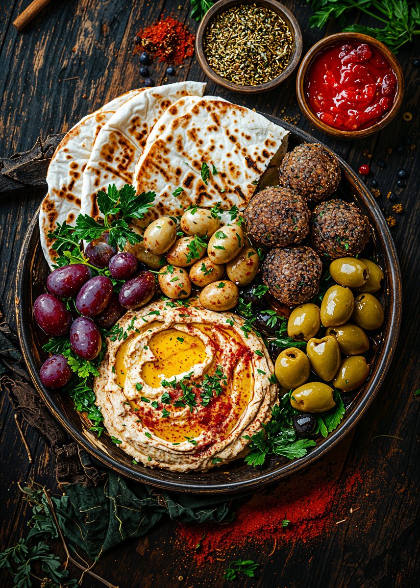'Hummus Platter with Falafel' Poster, picture, metal print, paint by ...