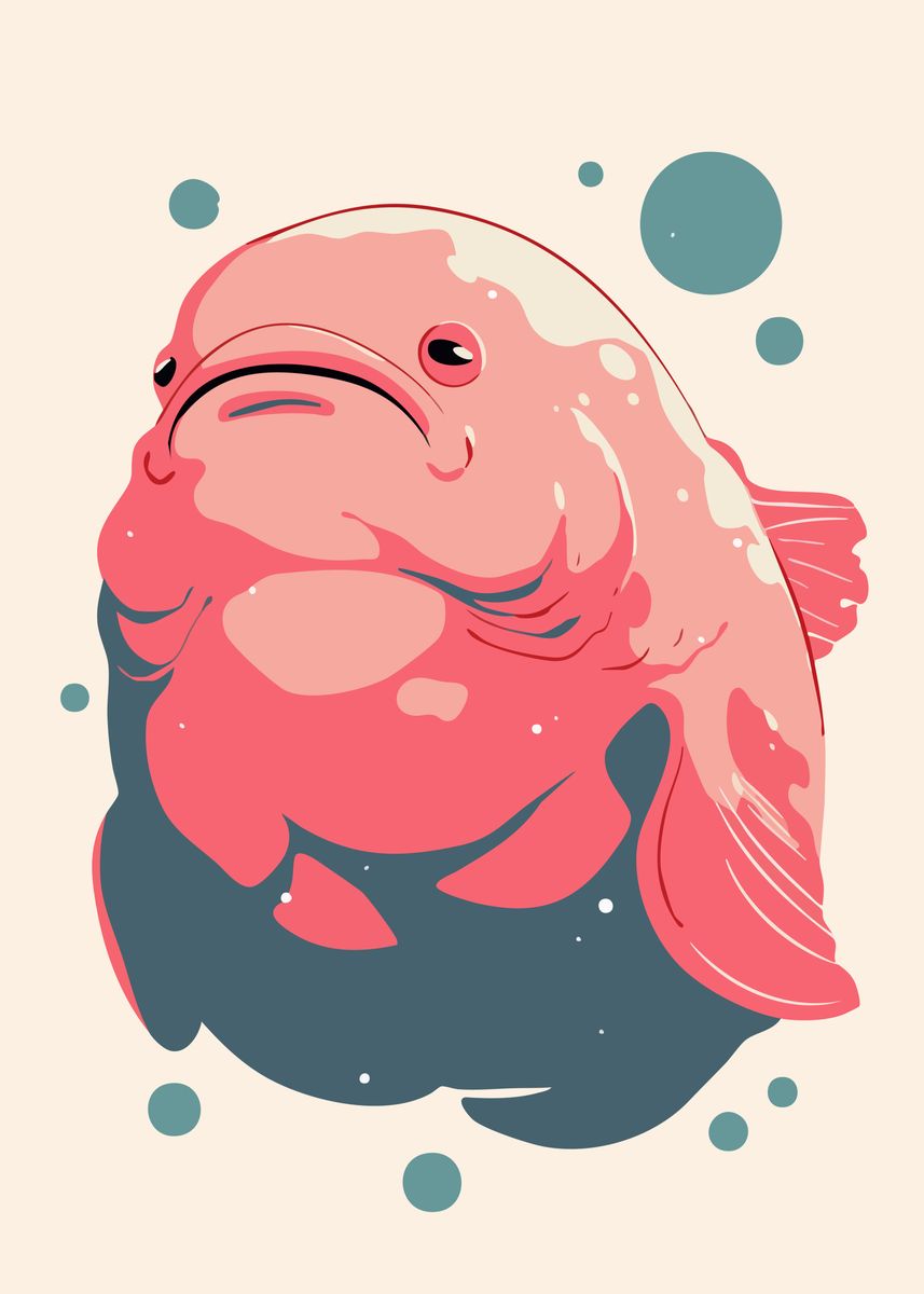'Funny Sad Blobfish Illustration Minimalist Art' Poster, picture, metal print, paint by LVTFCO ...